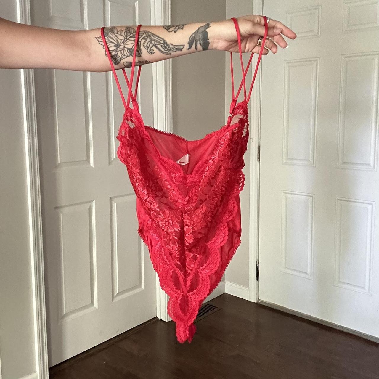 Vintage Sheer Red Lace Bodysuit I believe this is... - Depop