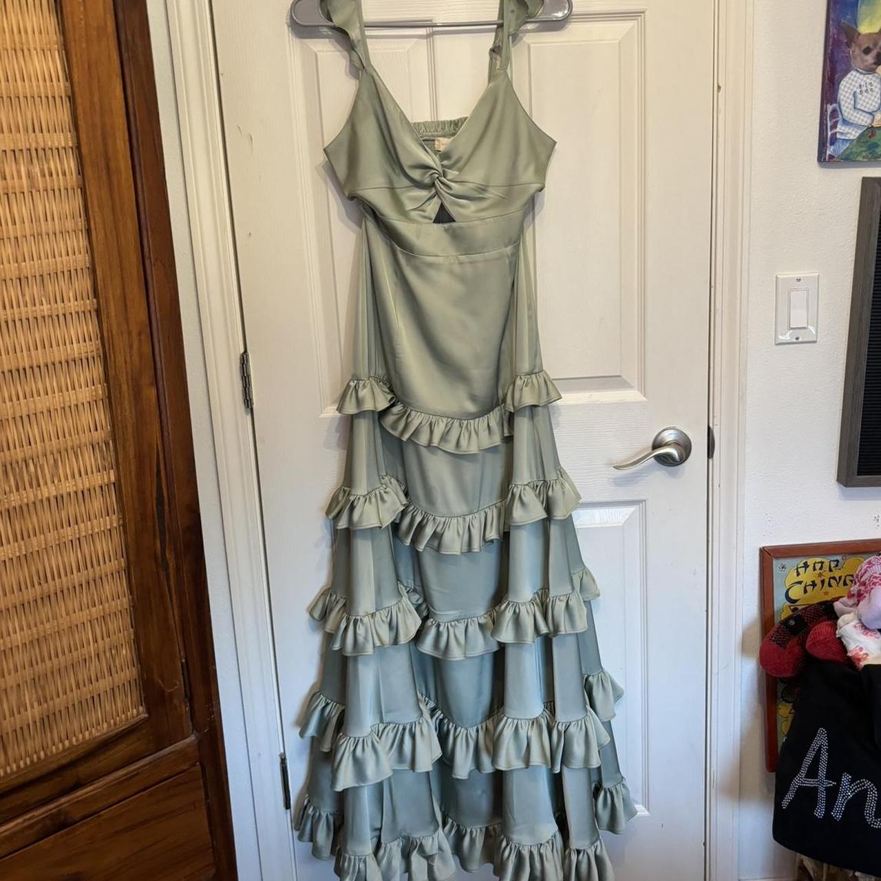 green altard state prom dress - only worn once -... - Depop