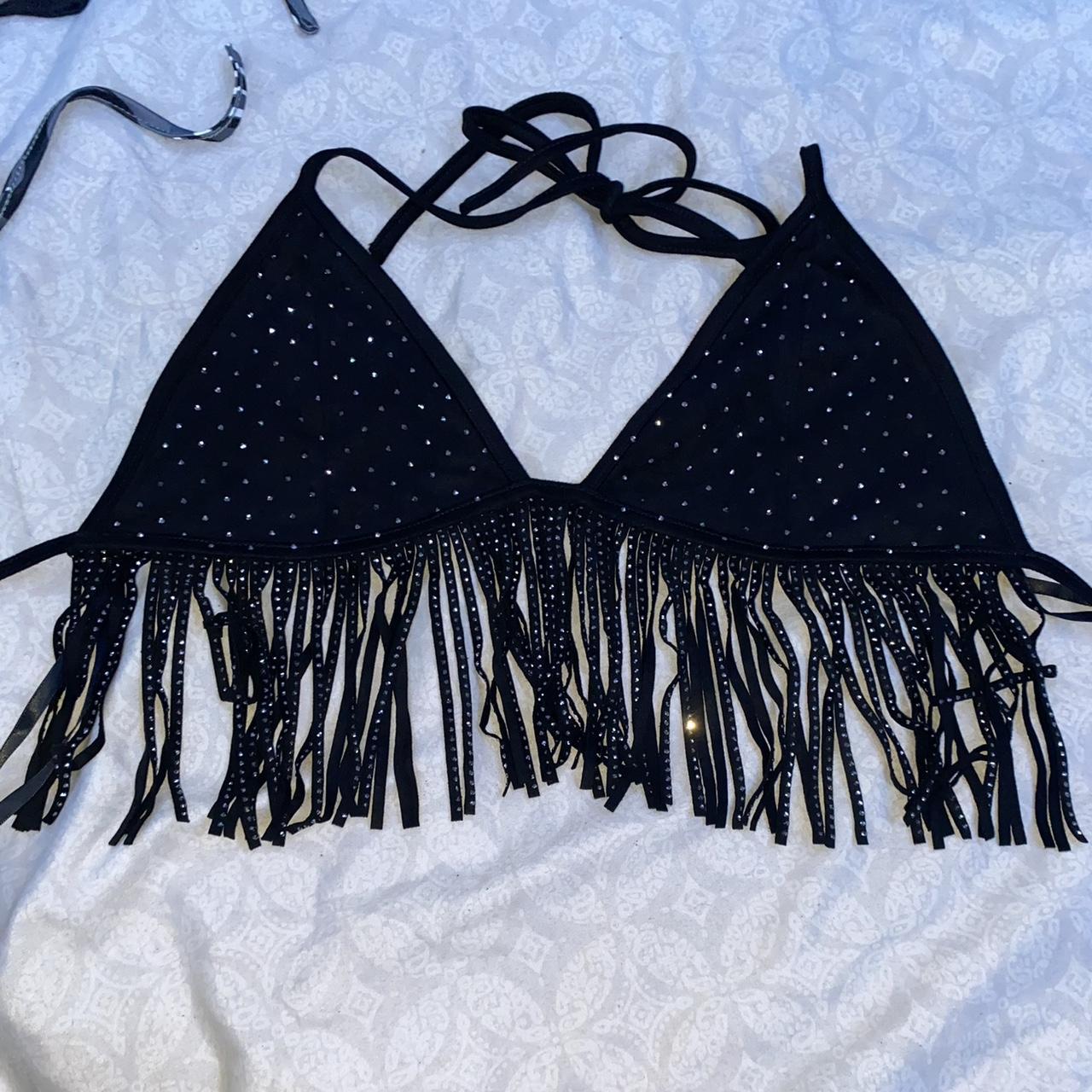 Black rhinestone, Bikini top Ties around the neck... - Depop