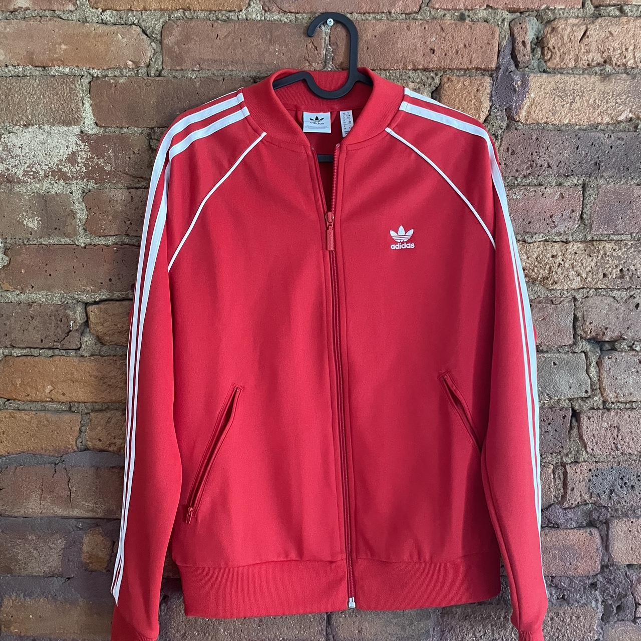 Timeless red adidas tracksuit jacket only worn once... - Depop
