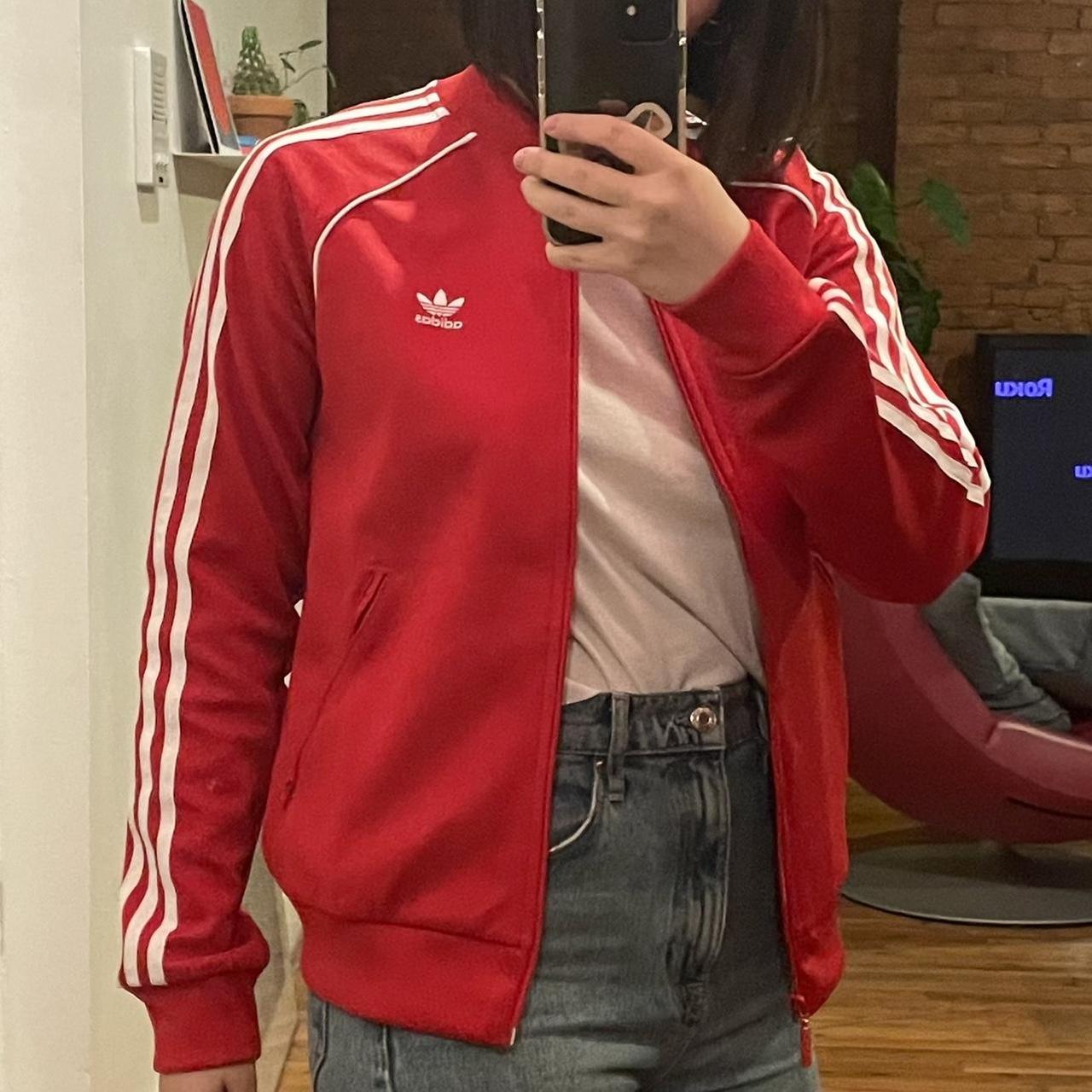 Timeless red adidas tracksuit jacket only worn once... - Depop