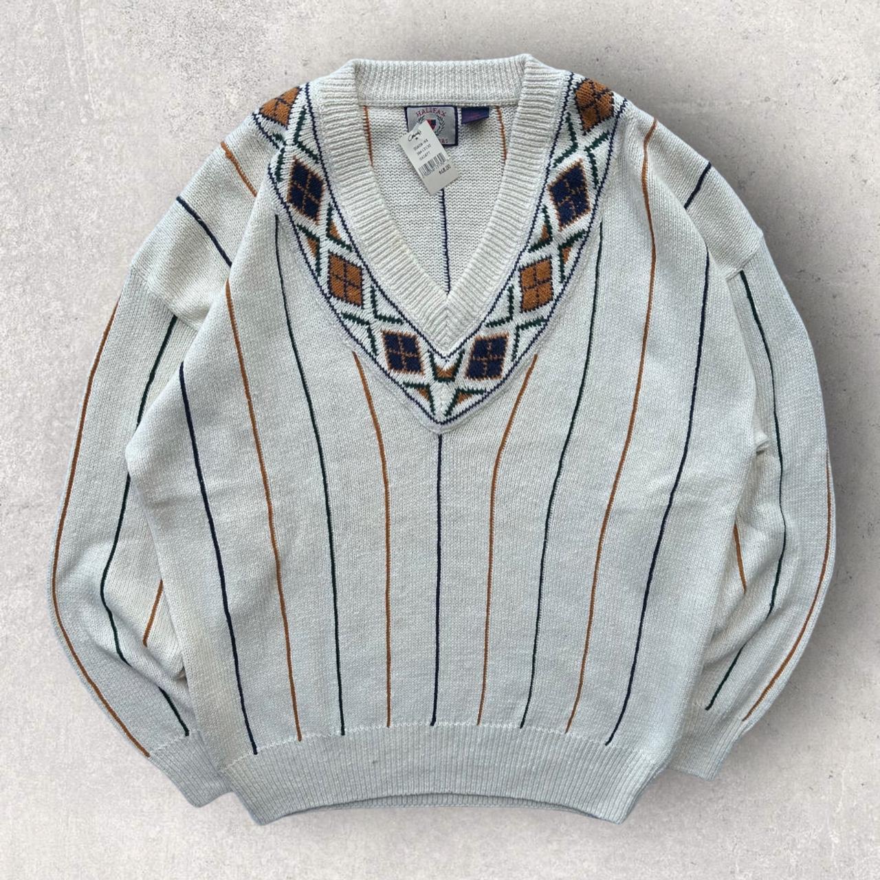 Vintage Halifax Earthtone Patterned Sweater Preppy... - Depop