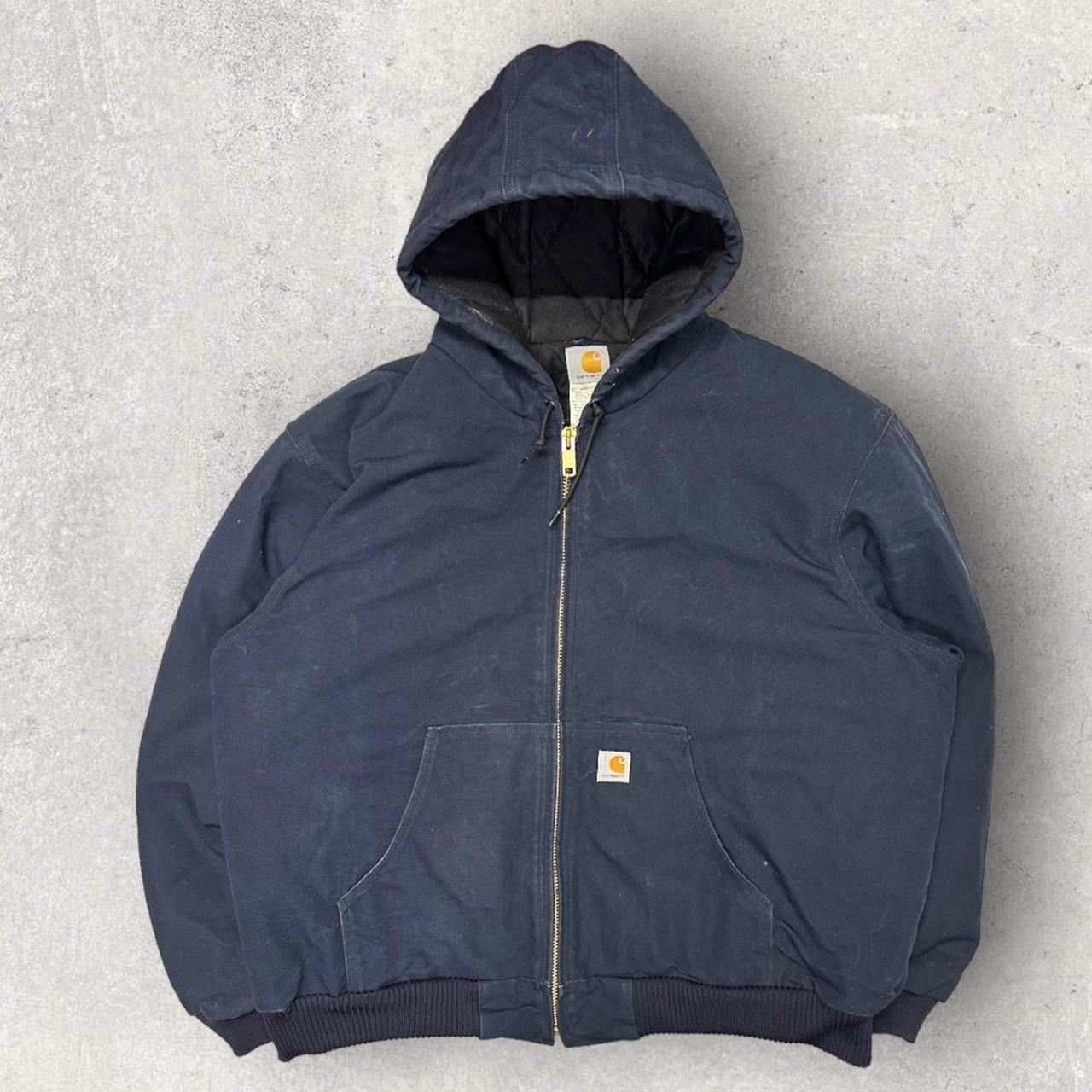 Vintage Blue Carhartt Full Zip Hooded Work Jacket... - Depop