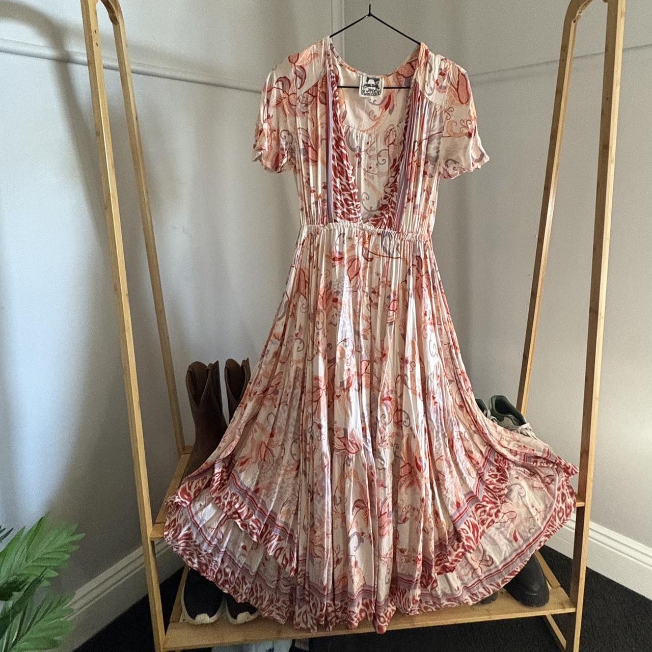 Jaase pink and white floral button up midi dress... - Depop