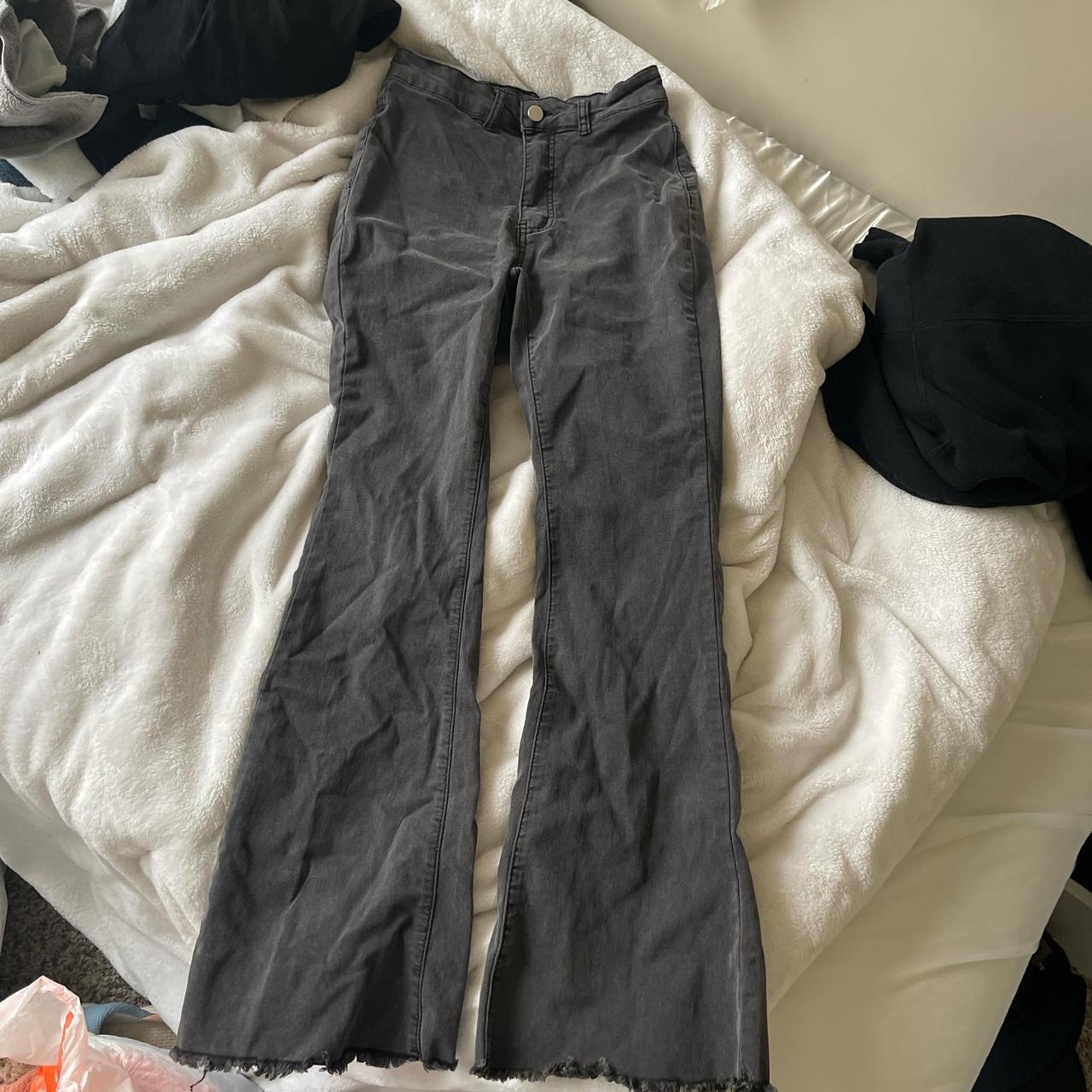 Grey flare jeans with a distressed hem #flares - Depop