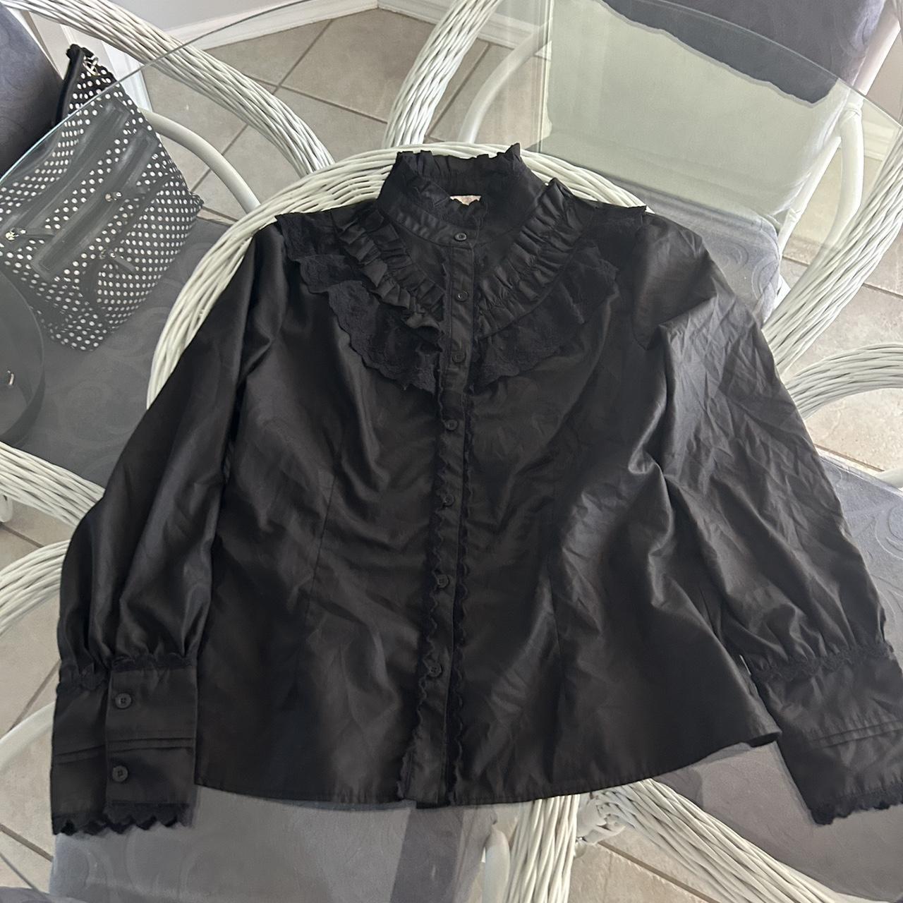 black gothic button up with ruffles and lace. bought... - Depop