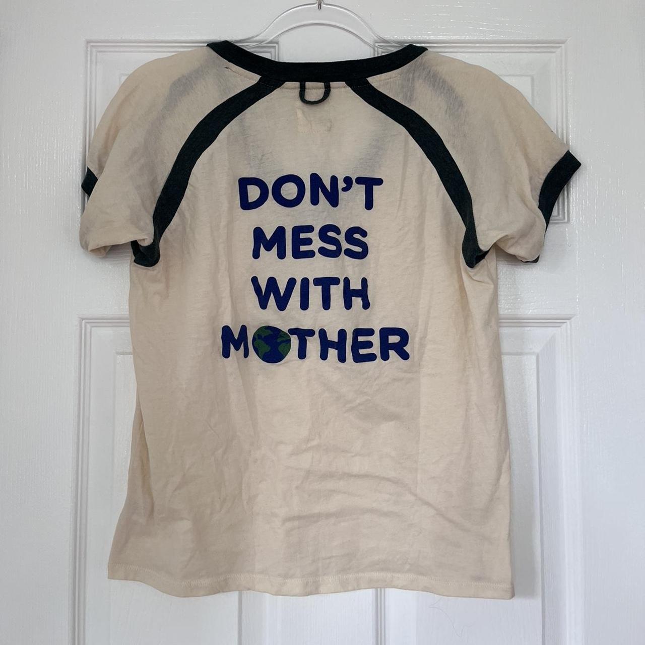 Camp Collection Women's Cream and Green T-shirt | Depop