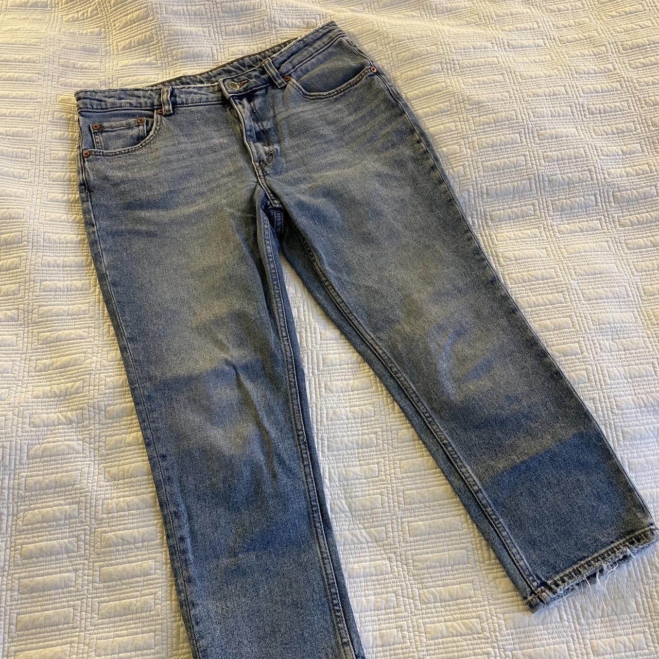 Cheap Mondays Mid Wash Denim Straight Cropped Jeans.... - Depop