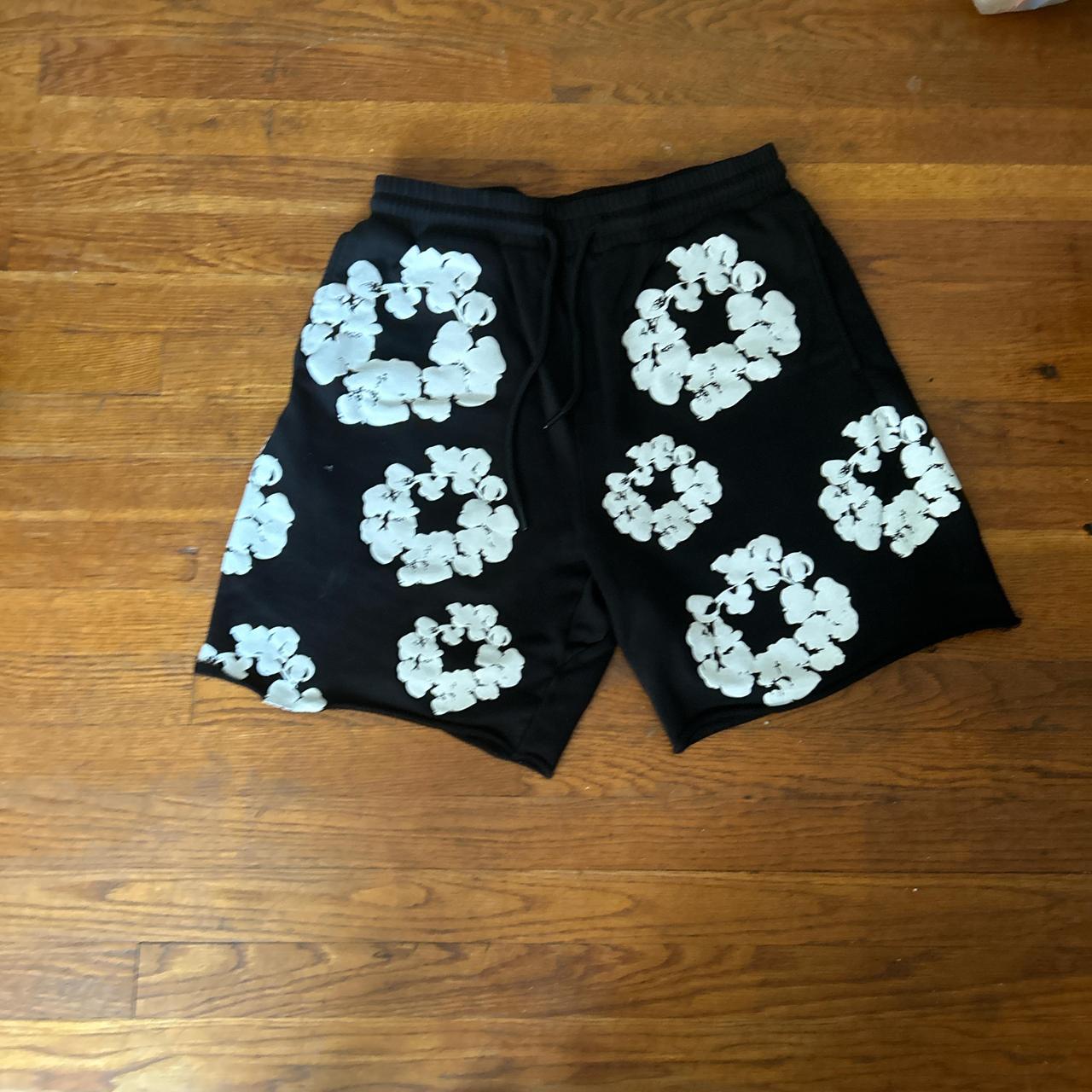 Black and white denim tear shorts - Depop