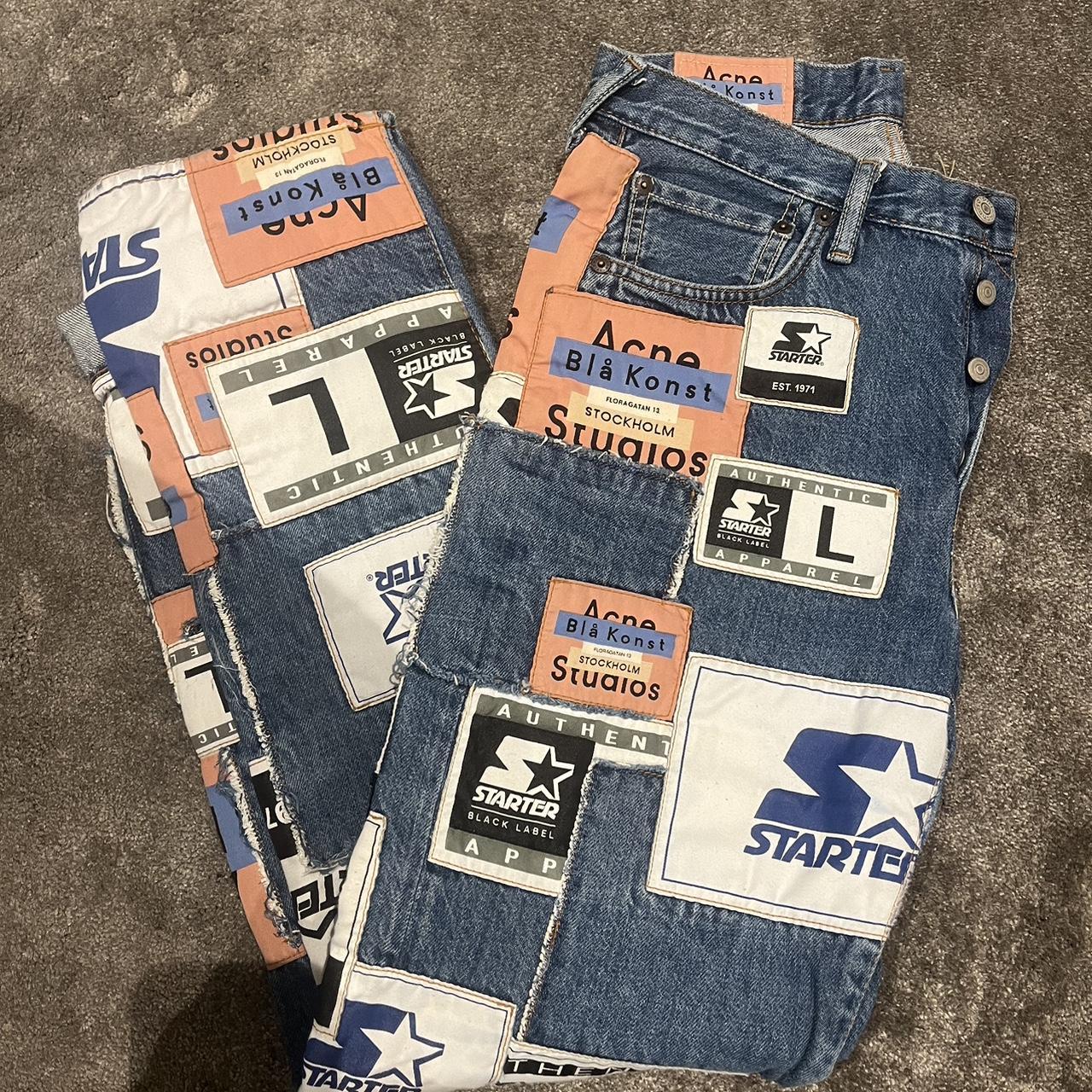 Acne Studios X Starter Black collab patch jeans... - Depop