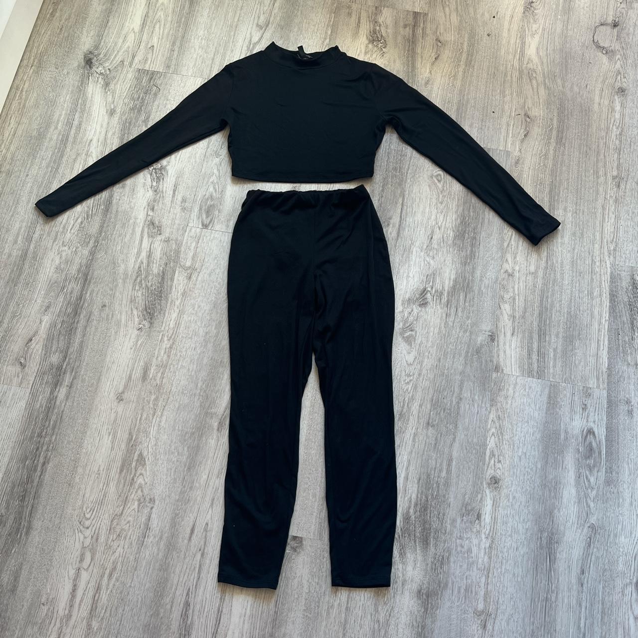 FashionNova black matching set. Longsleeve crop top... - Depop