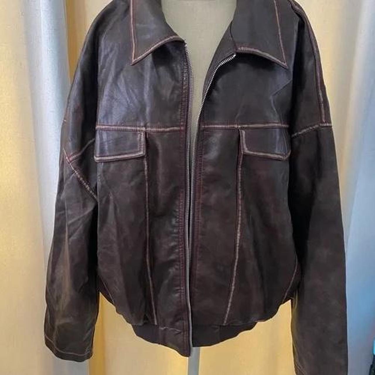 princess polly tawn brown faux leather bomber jacket... - Depop