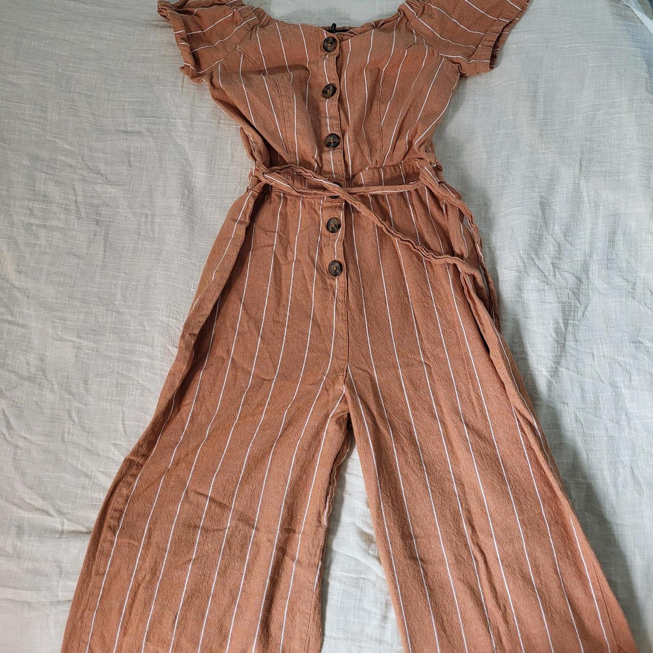 Derek Heart orange and white striped romper #stripes... | Depop