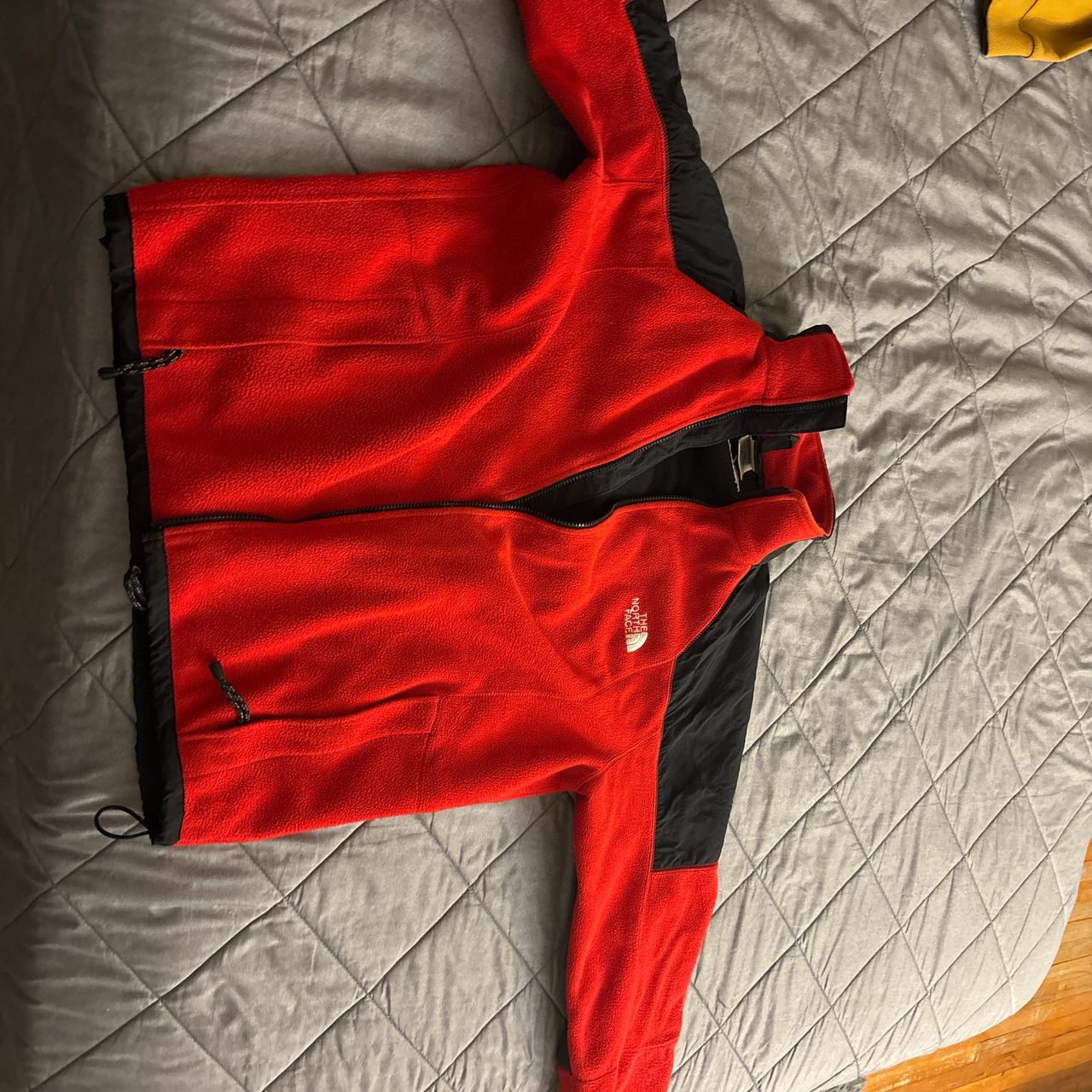 The North Face retro fleece jacket in red and black... - Depop