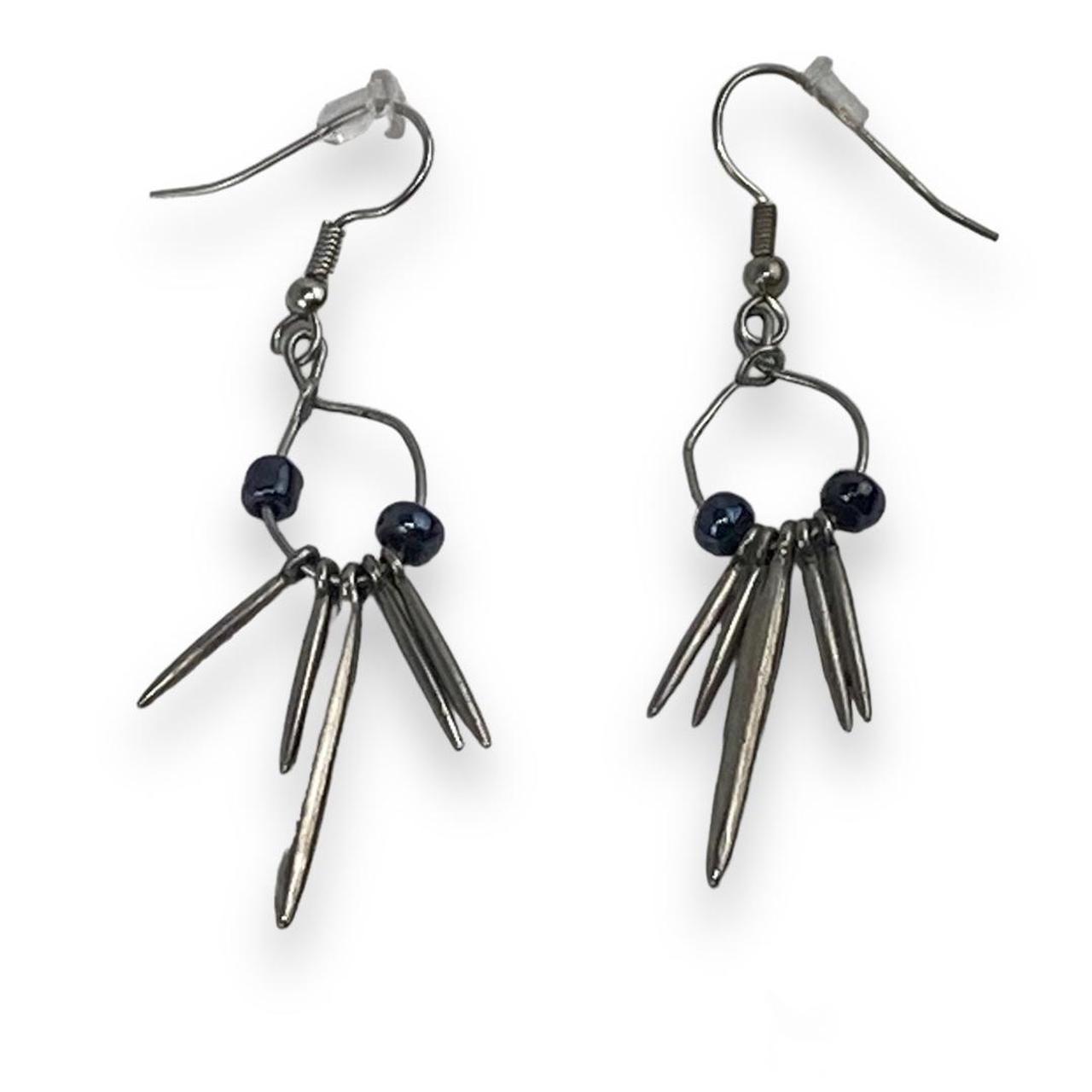 Bohemian dainty baddie hoop dangle drop silver tone... - Depop