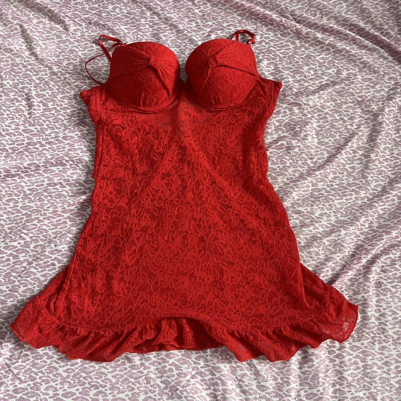 Red lace ruffle victorias secret bustier - Depop