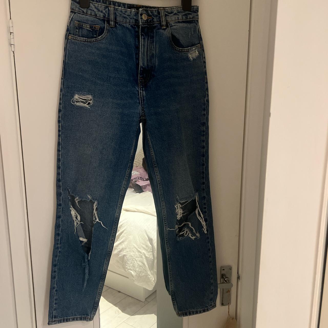 Zara blue super ripped mom jeans. - Depop