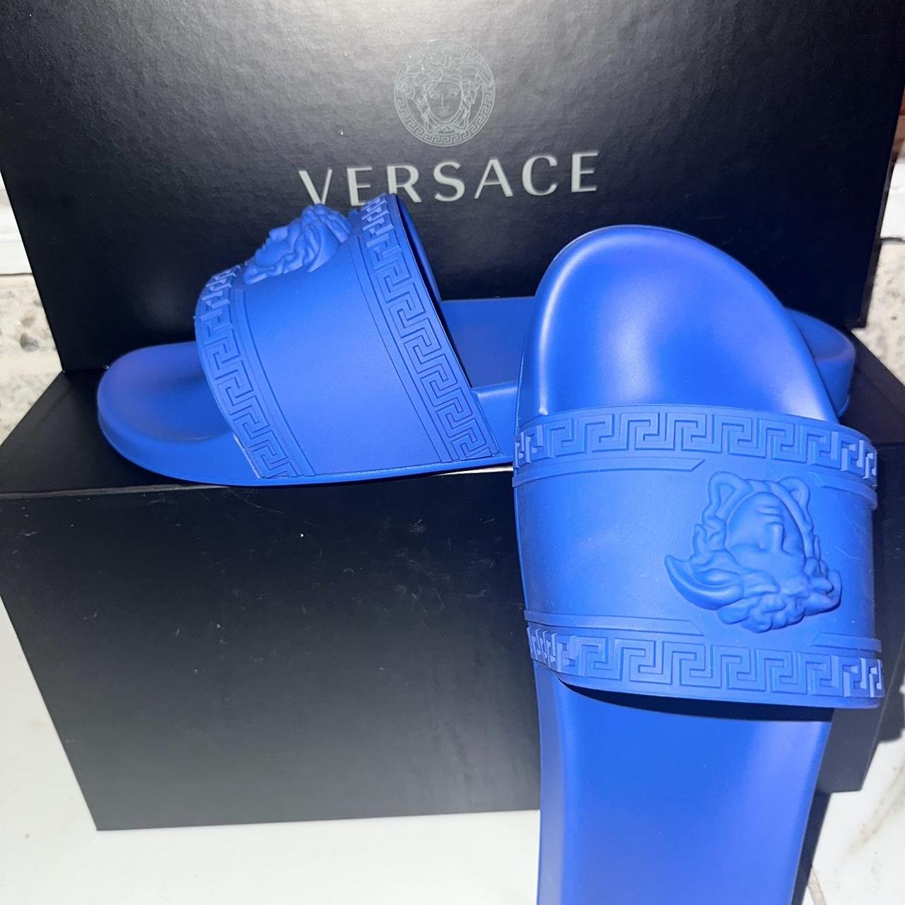 Versace Men's Blue Slides | Depop