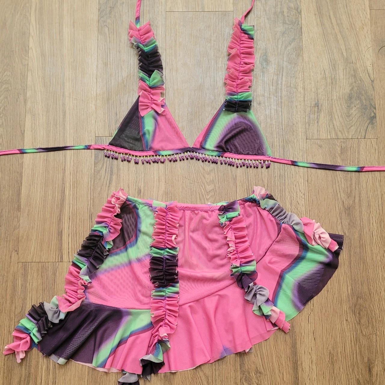 Groovy Rave set 💜🩷💚 Top and skirt 2 size available... - Depop