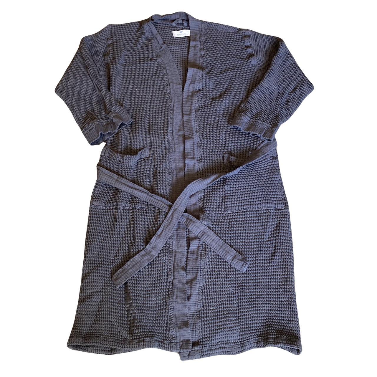 Matouk Grey/Blue Waffle Cotton Bamboo Robe... - Depop