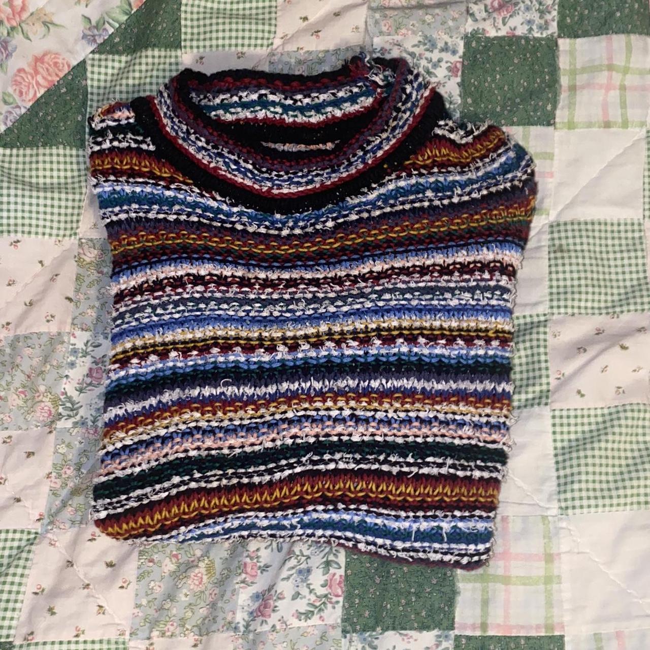 multicolored knit sweater - cute for the holidays -... - Depop