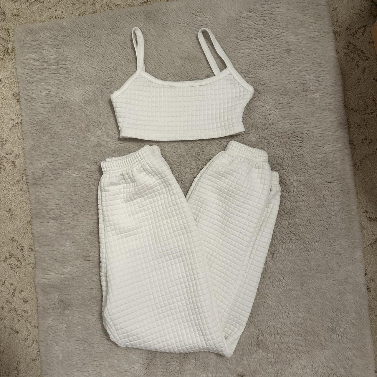 white matching set comfy set / pajama set fits... - Depop