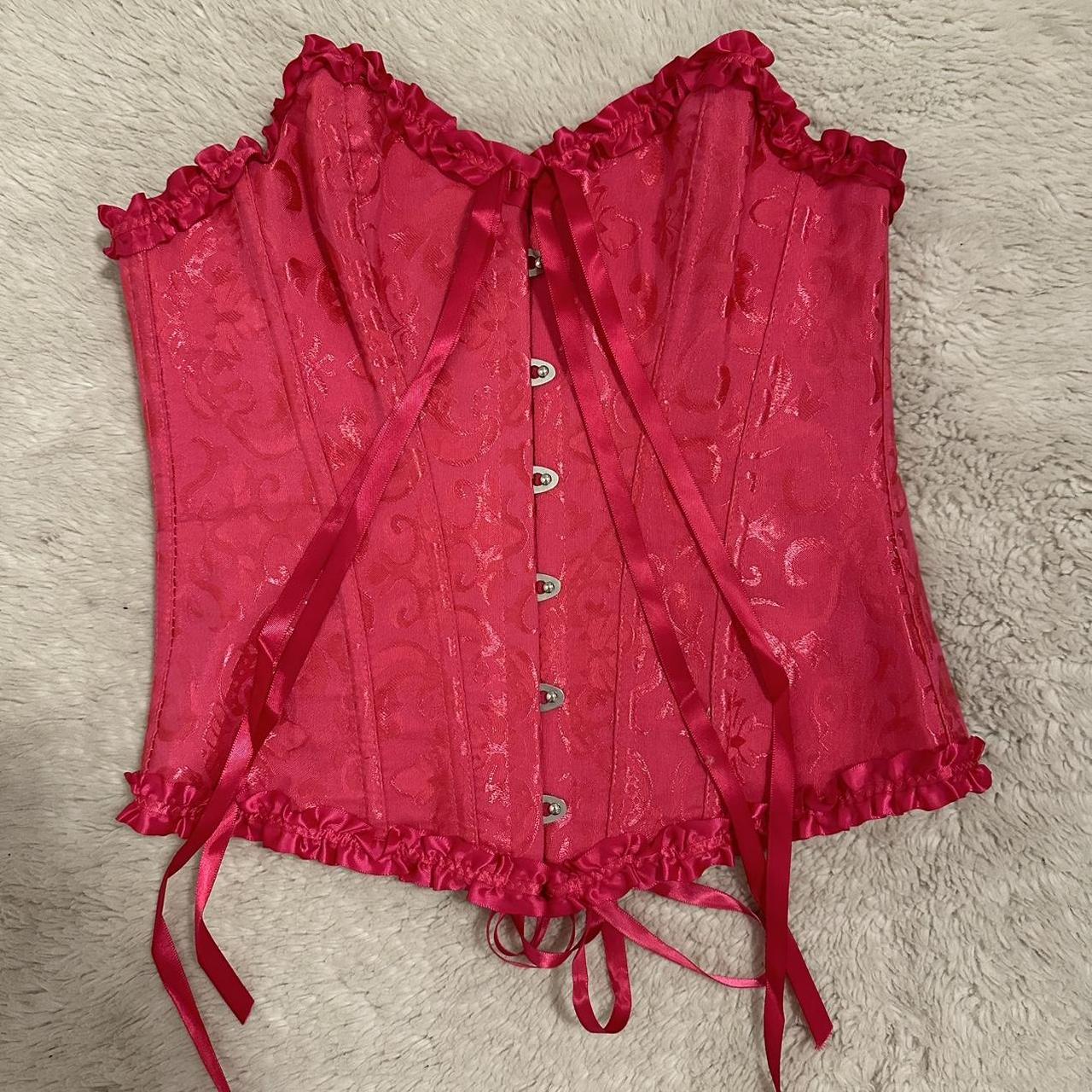 hot pink corset worn once super cute lace in back... - Depop