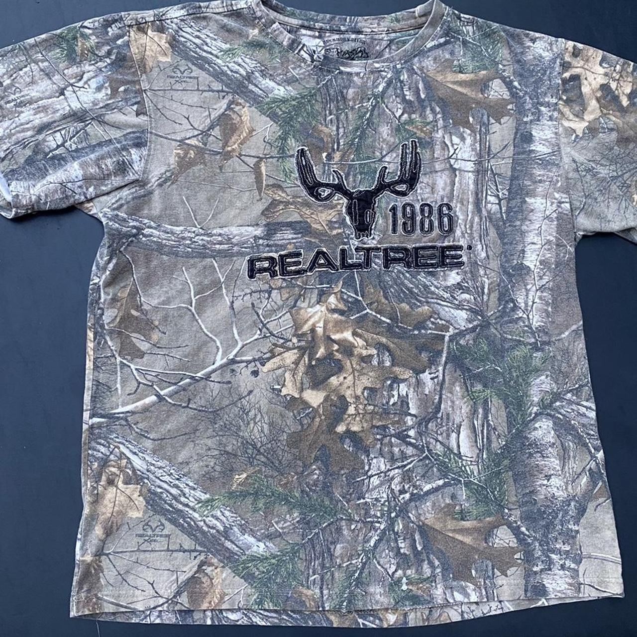 Real tree camo embroidered chest piece t shirt!... - Depop