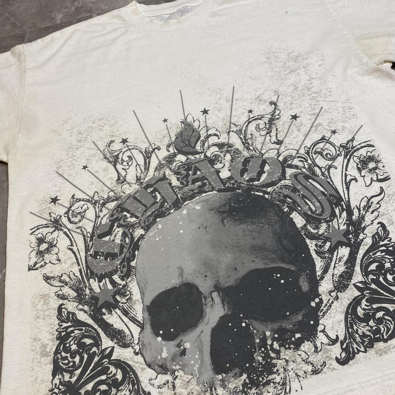 Y2K chaos skull graphic t shirt Minor stains on an... - Depop