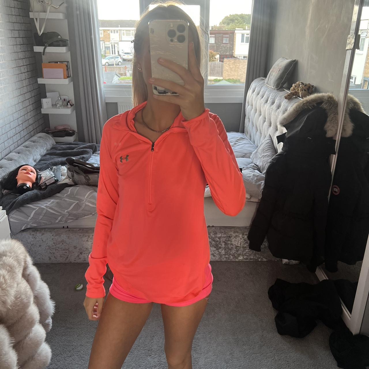 neon pink half zip top - Depop
