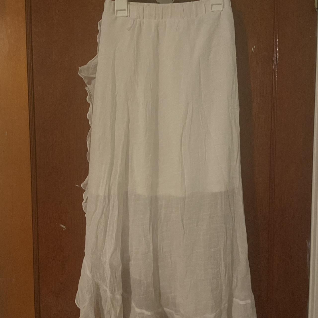 white flowy midi skirt perfect for spring havent... | Depop