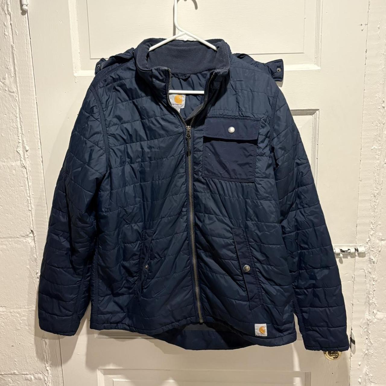 navy blue carhartt puffer jacket with detachable... - Depop