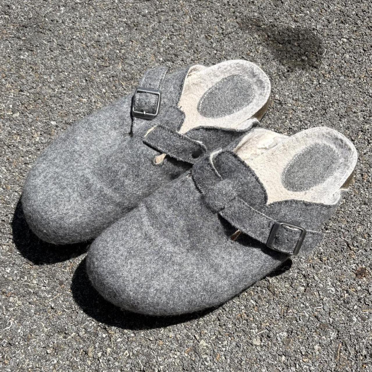 cozy birkenstock boston dupes grey fuzzy... | Depop