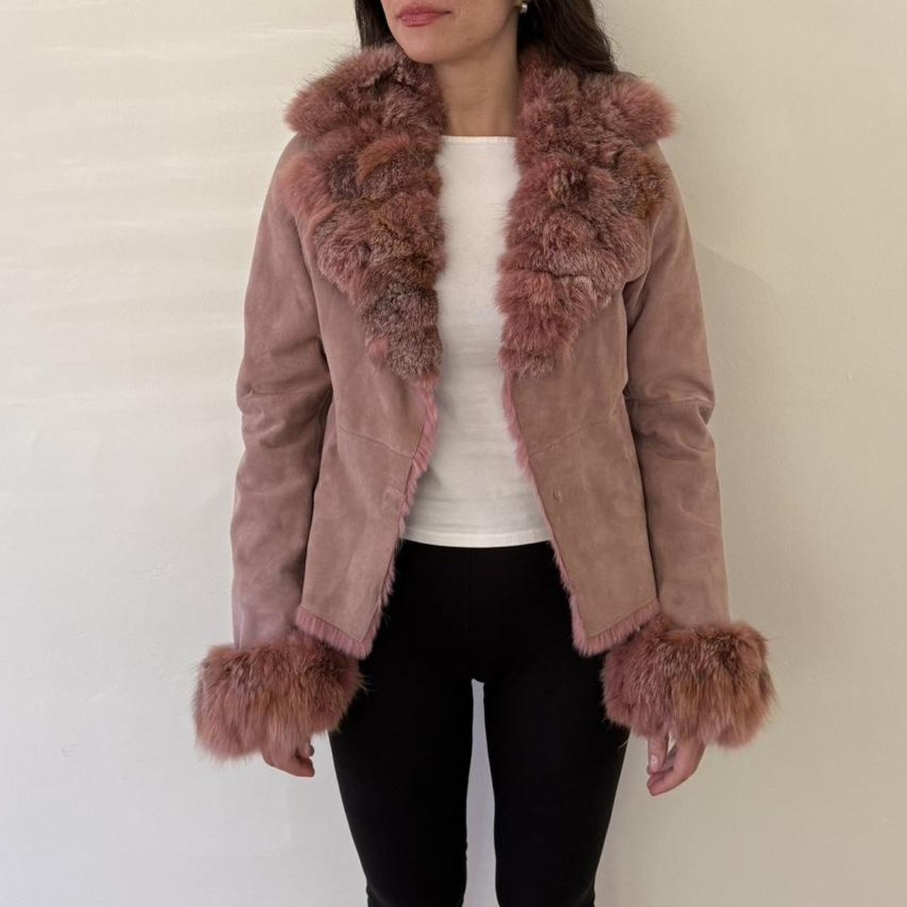 Morgan De Toi Pink Rabbit Shearling Jacket Size 36... | Depop