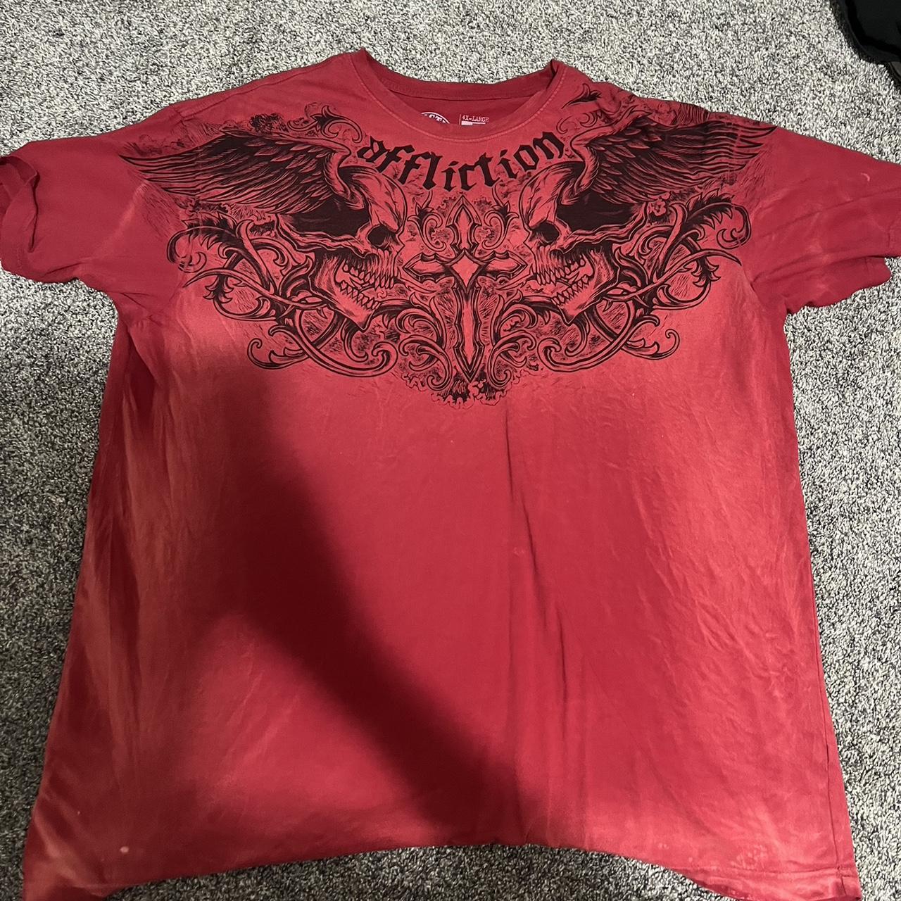 red affliction shirt with skulls marked 4x but fits... - Depop