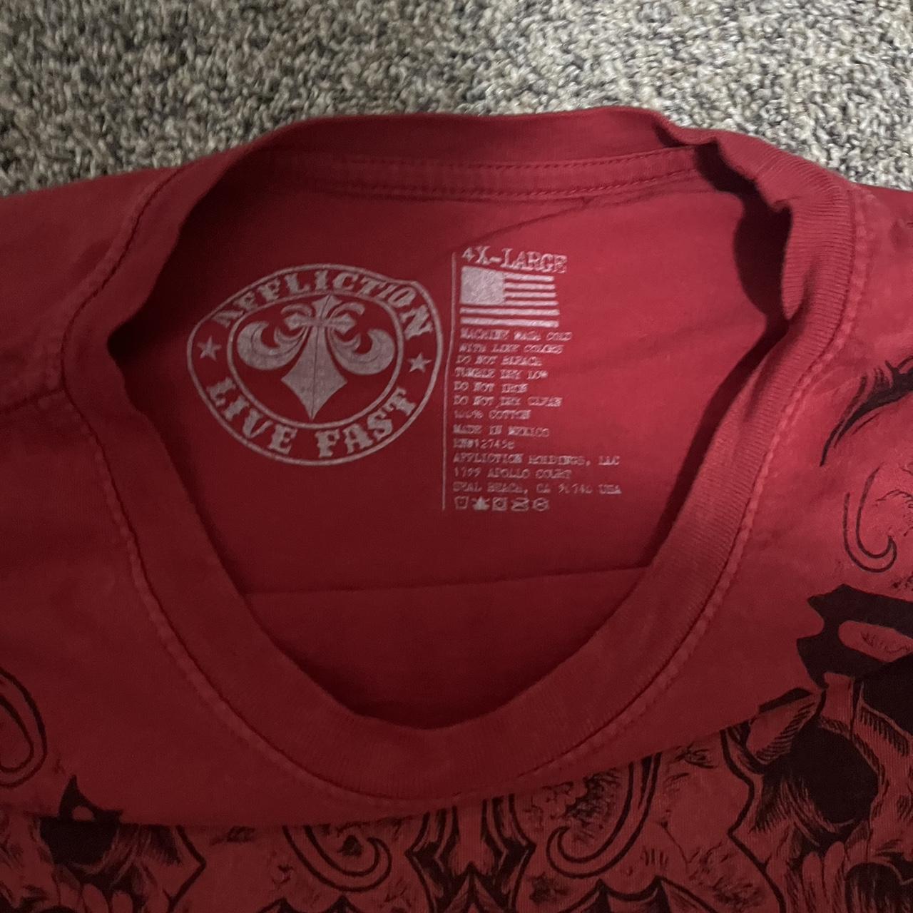 red affliction shirt with skulls marked 4x but fits... - Depop