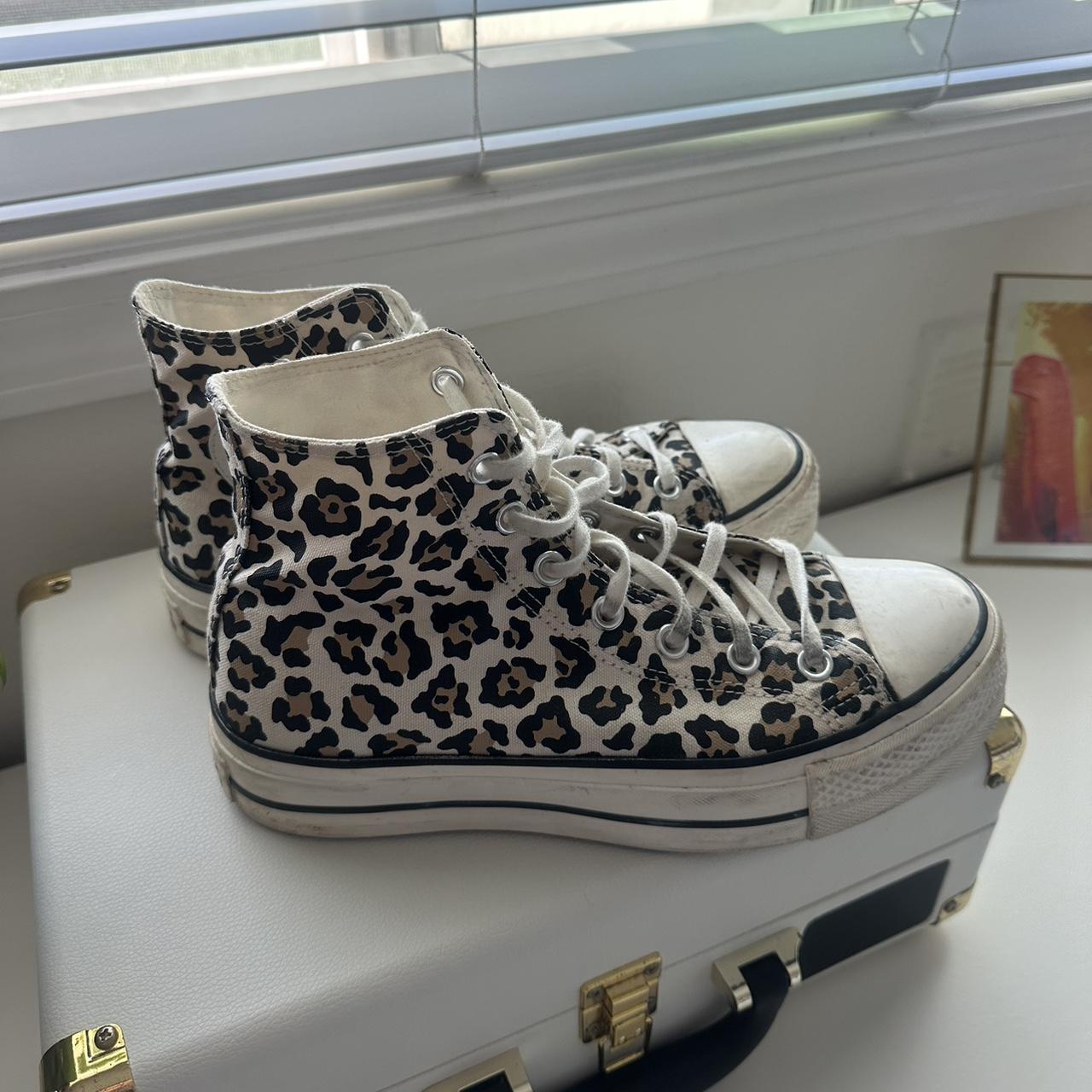 Leopard print high top Converse, minor scuffs, no... - Depop