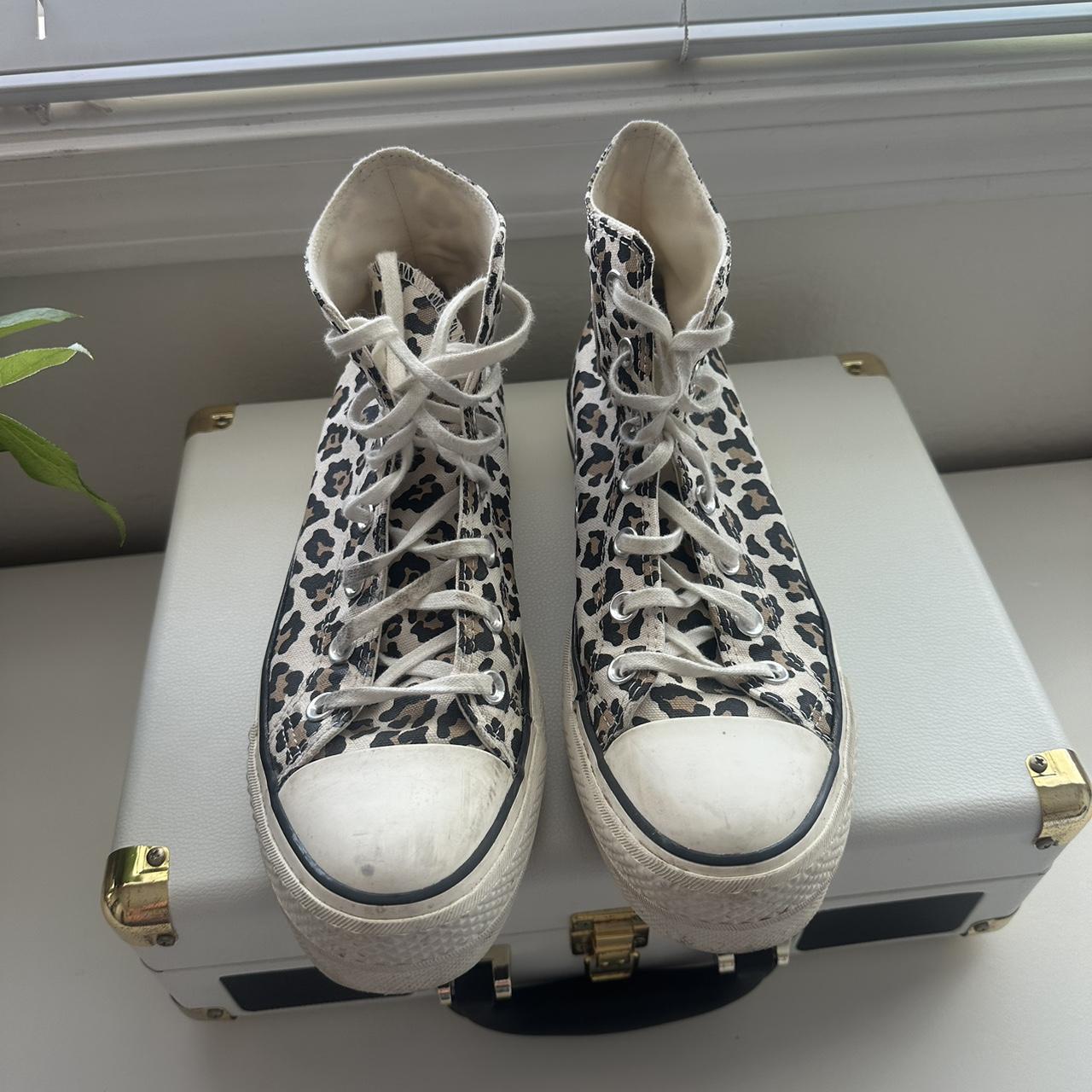 Leopard print high top Converse, minor scuffs, no... - Depop