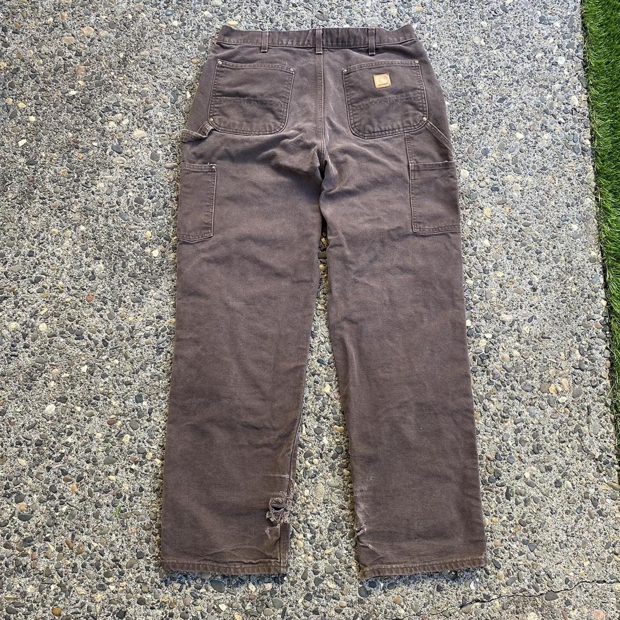 Brown carhartt double knee with wear as seen in... - Depop