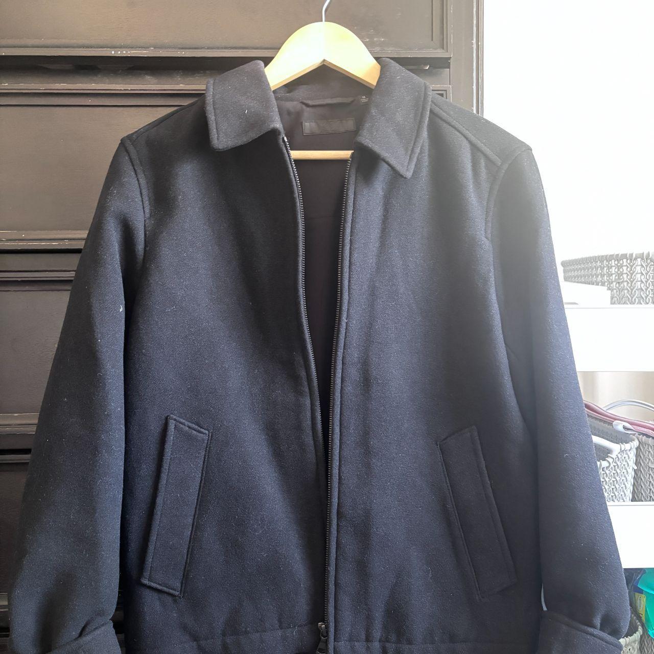 uniqlo mens navy wool bomber jacket unworn | Depop