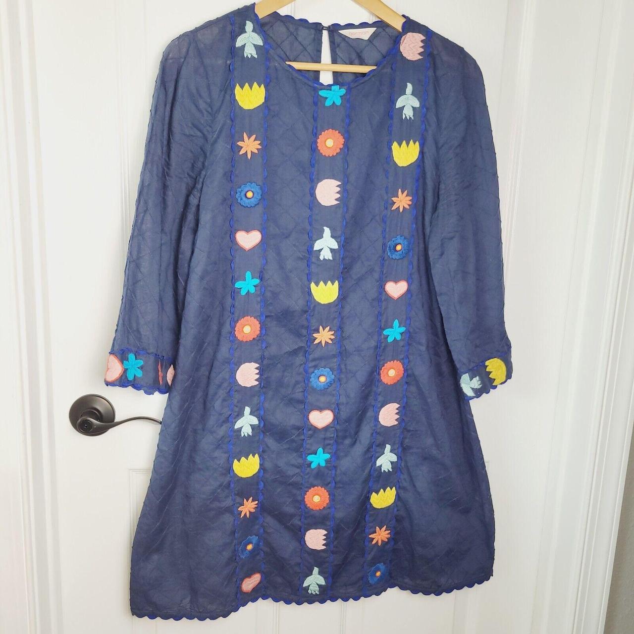 Gorman Dress Womans 10 Blue Embroidered Flower Power... | Depop