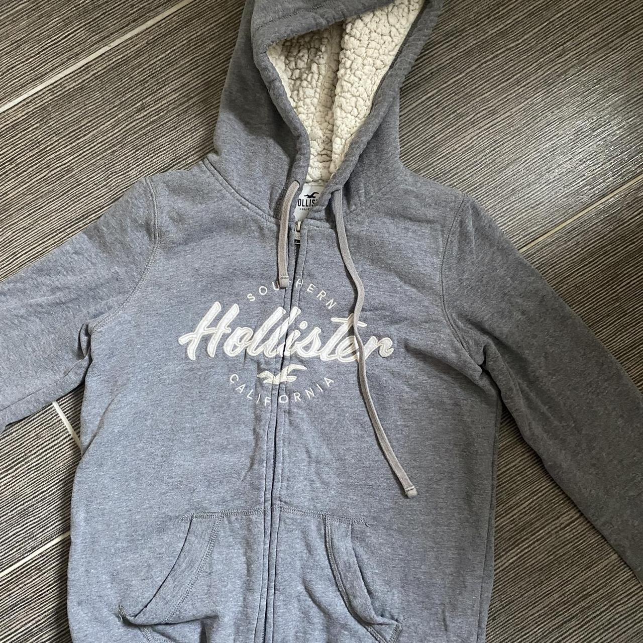 Grey Hollister jumper/cardigan wool on inside... - Depop