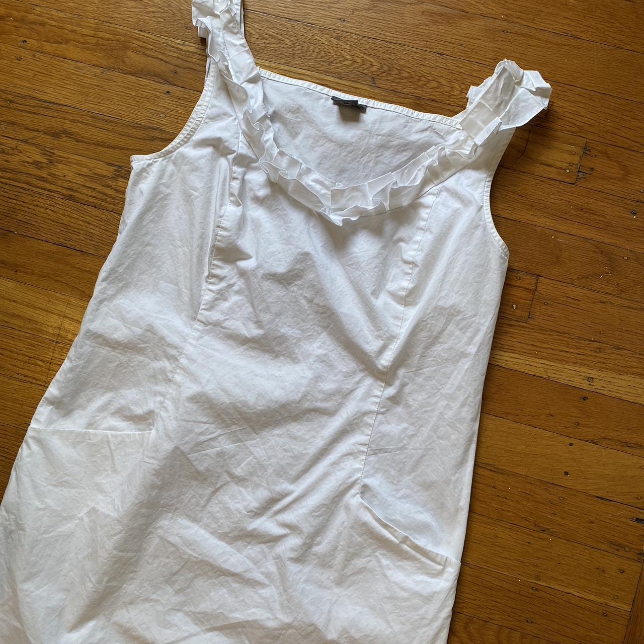 White cotton linen shift dress with frilly collar... - Depop