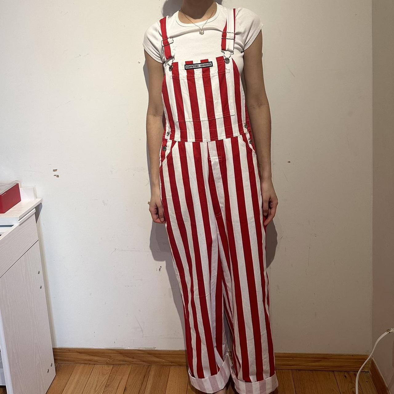 red and white striped overalls brand is Game... - Depop