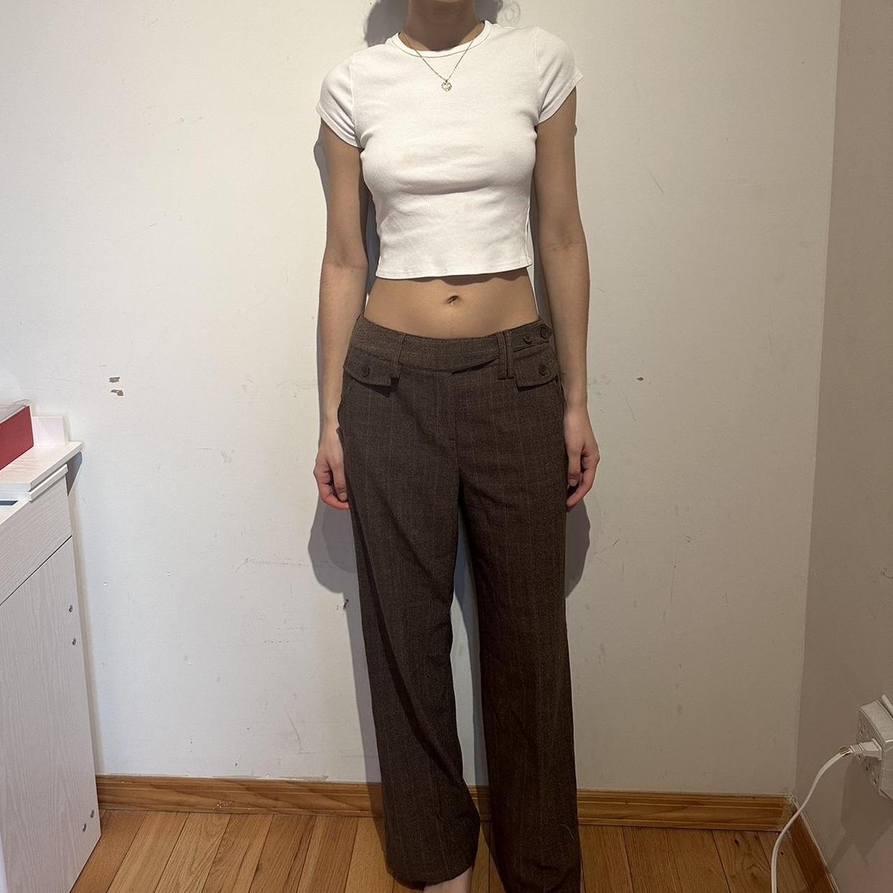low rise brown plaid pants size small - Depop