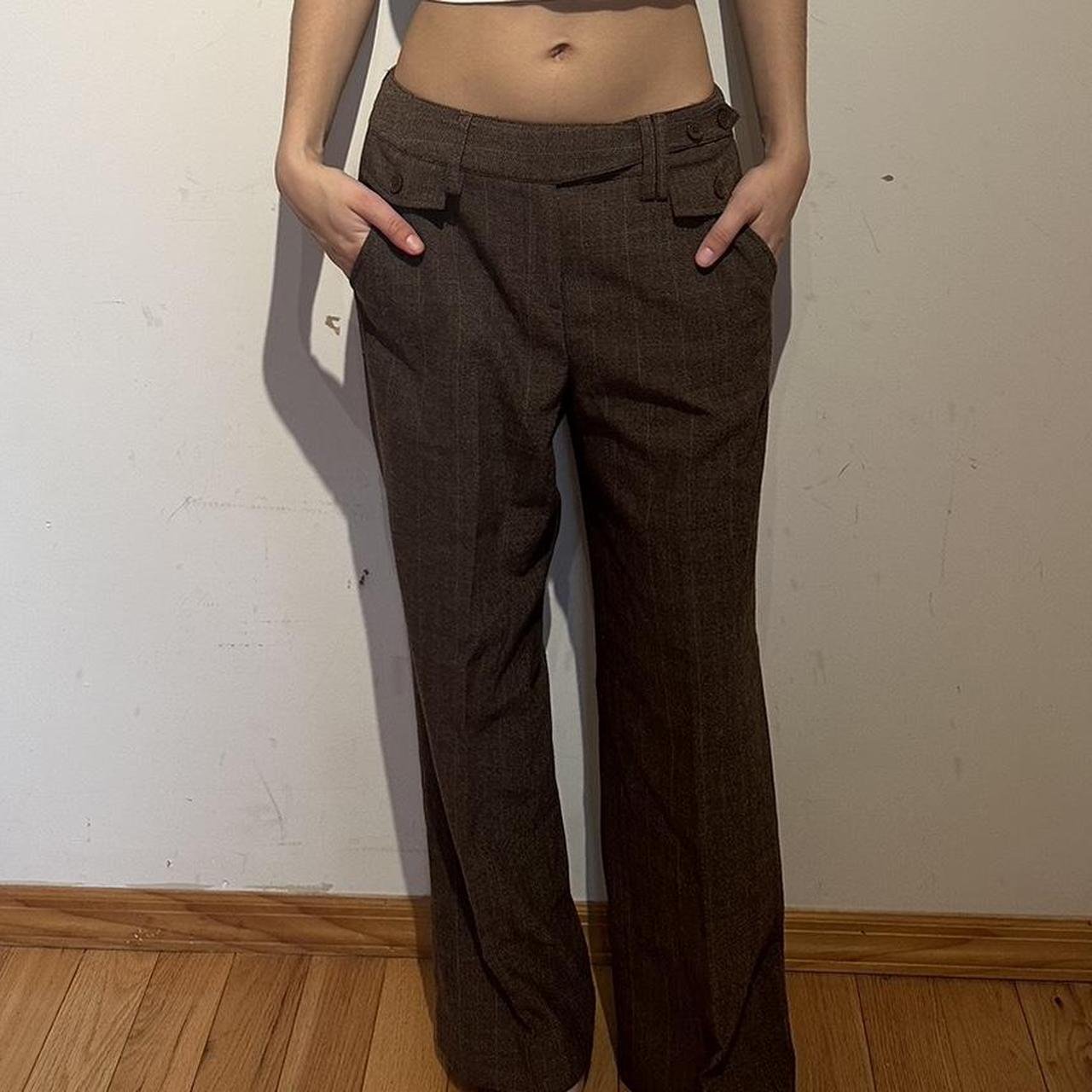 low rise brown plaid pants size small - Depop