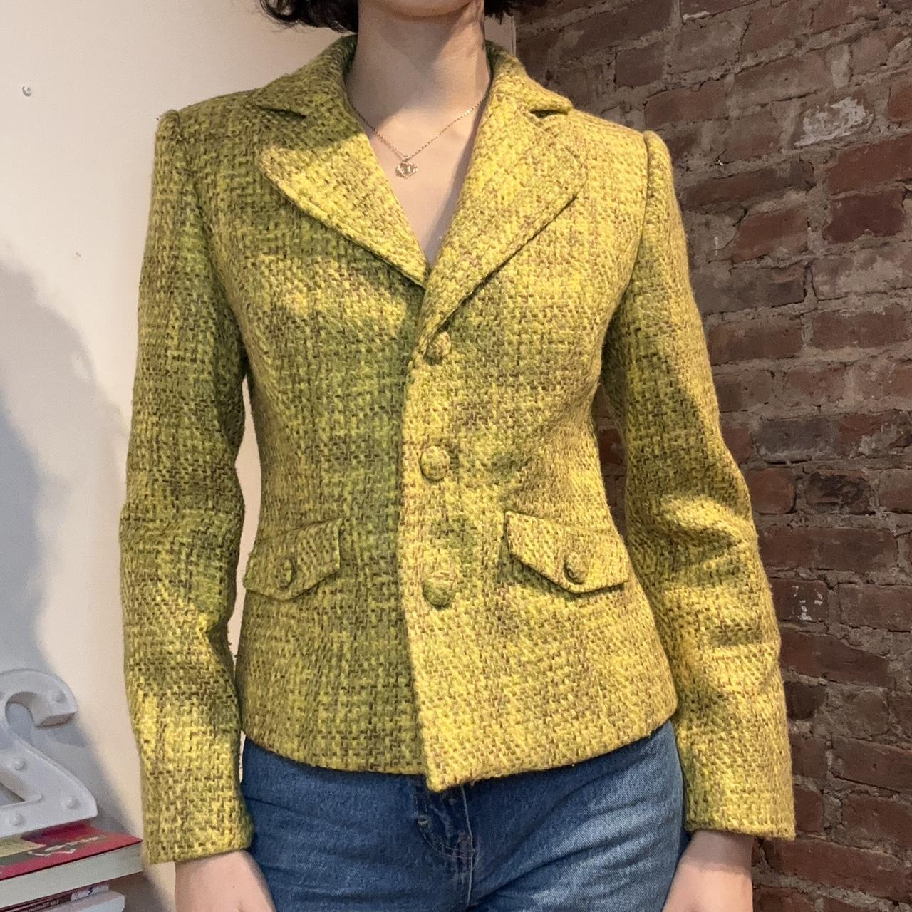 yellow tweed blazer brand is To The Max size is 4 - Depop