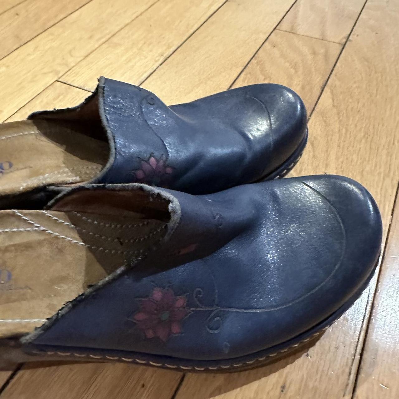 Blue leather clogs with flowers brand is Indigo By... - Depop