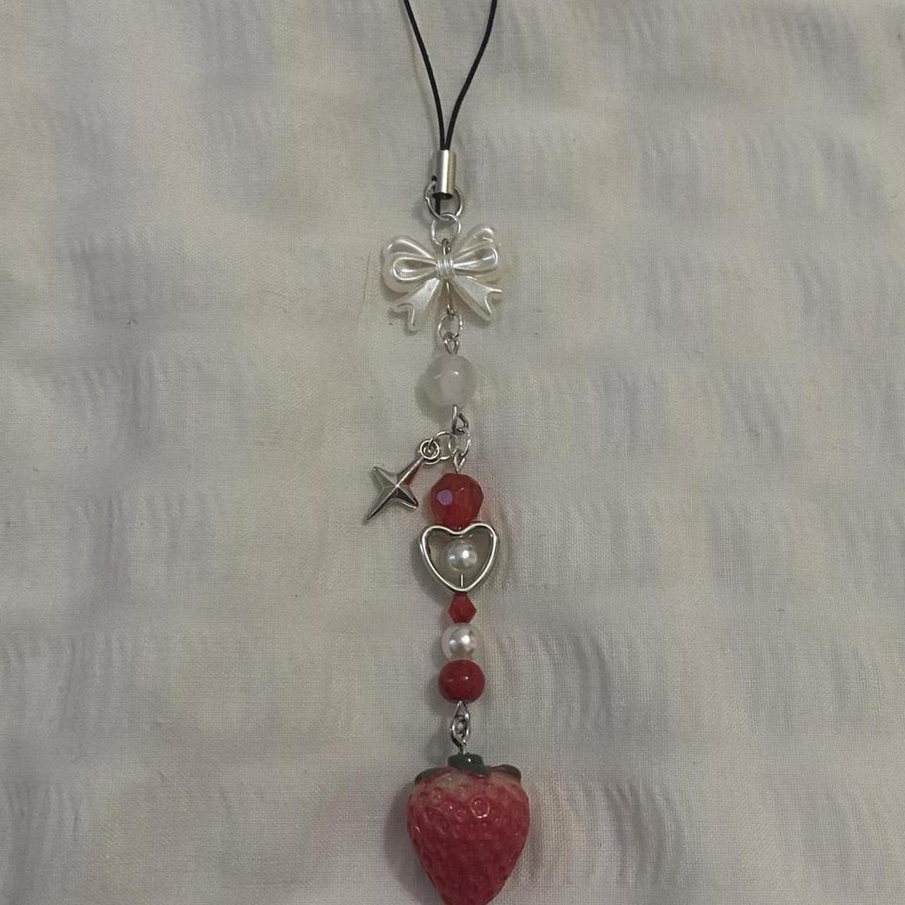 coquette strawberry keyring/ keychain... - Depop