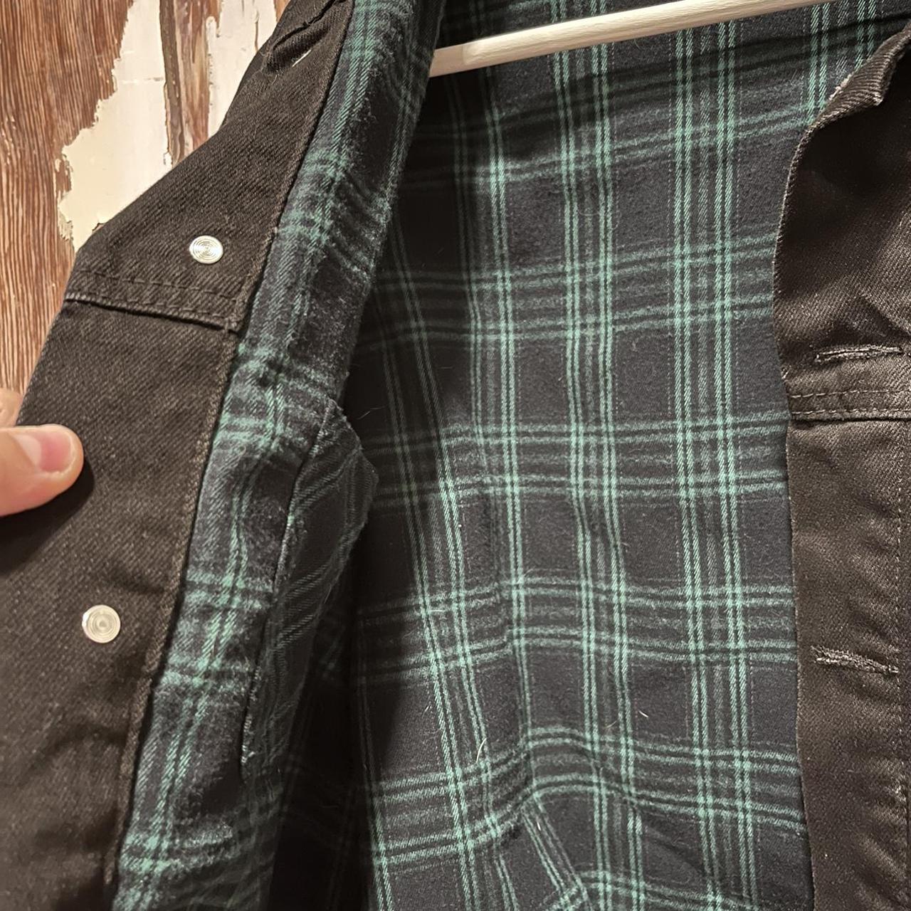 Black Denim Jacket with Flannel Material inside... - Depop